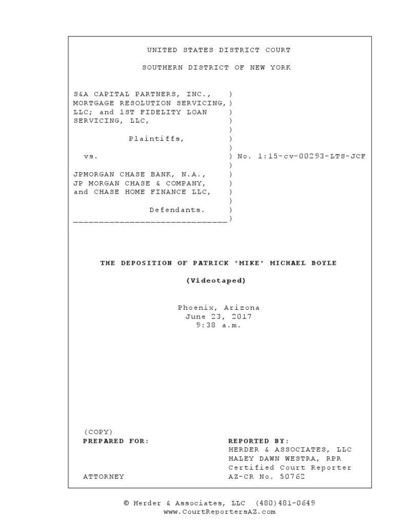 Deposition Transcript Patrick Boyle, Former V.P. of Chase Recovery in ...