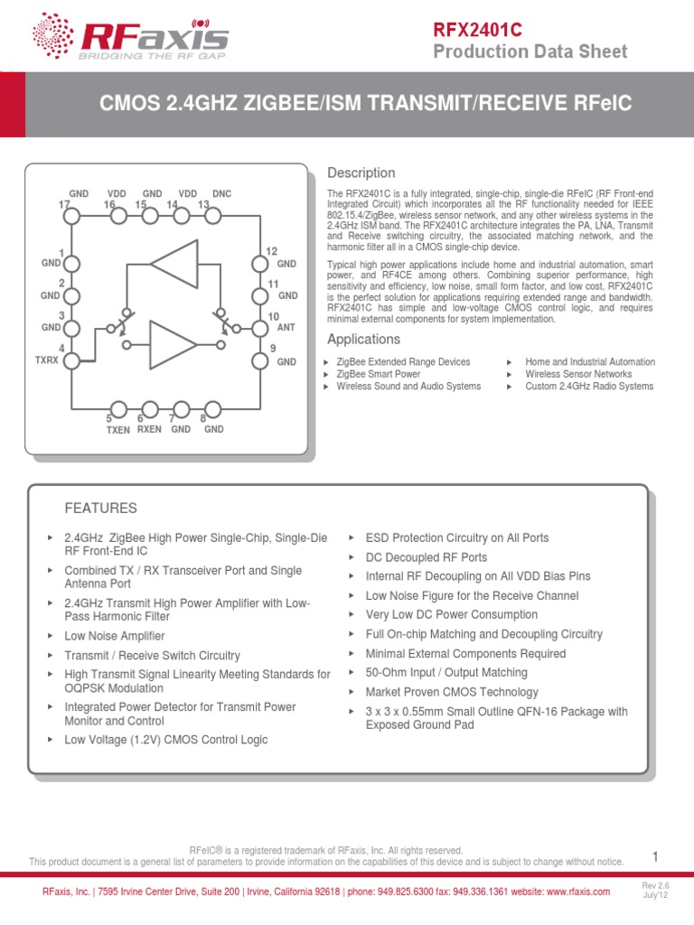 RFX2401C Data Sheet R2p6 | PDF | Cmos | Electronic Circuits