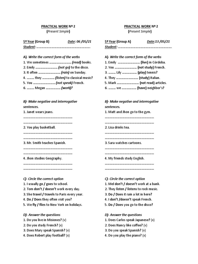 Present Simple | PDF | Grammar | Syntactic Relationships