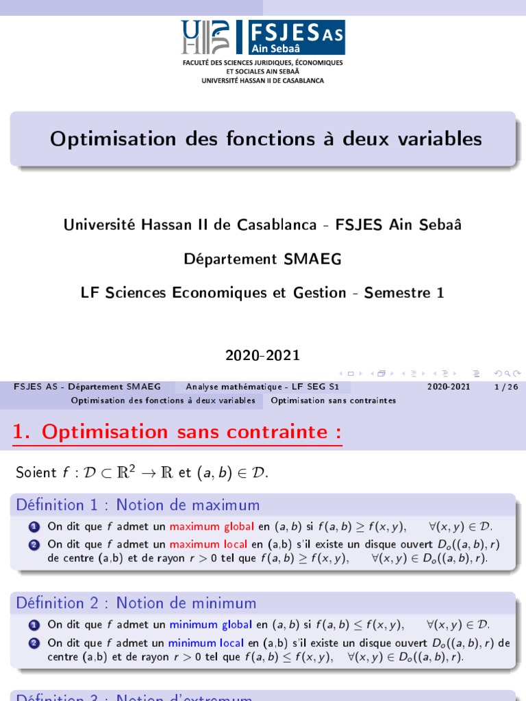 S1 AnalyseMath Chap3 2020 21 | PDF | Extremum | Optimisation mathématique