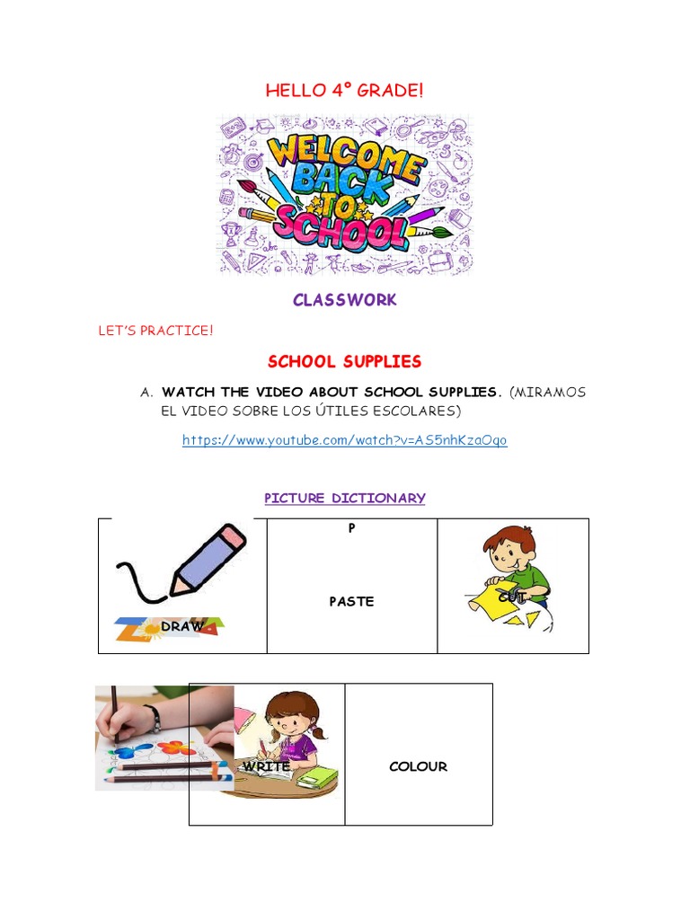4° - SCHOOL SUPPLIES - Semanas 01 y 08 - 03 | PDF | Language Arts ...