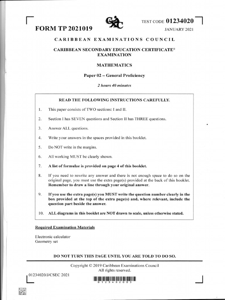 2021 Jan CSEC Math Paper2 | PDF | Area | Angle 2021 Jan CSEC Math Paper2 | PDF | Area | Angle