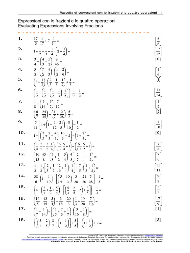 Esercizi Frazioni Espressioni 4 Operazioni | PDF