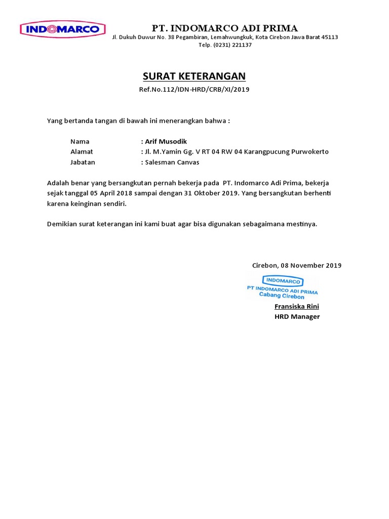 Paklaring Indomarco Adi Prima | PDF