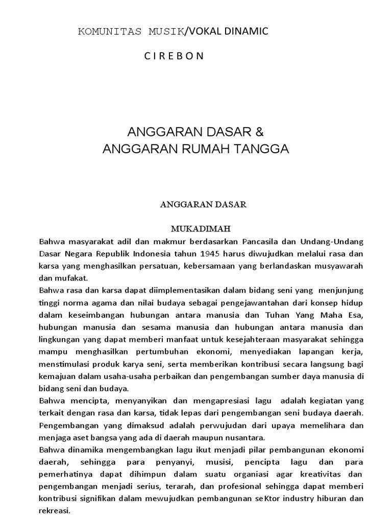 AD ART Kelompok Musik Dinamic | PDF