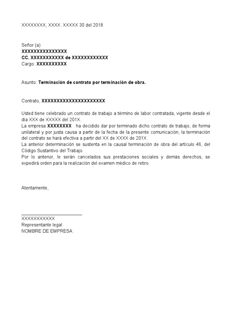 Carta de Terminación de Contrato | PDF
