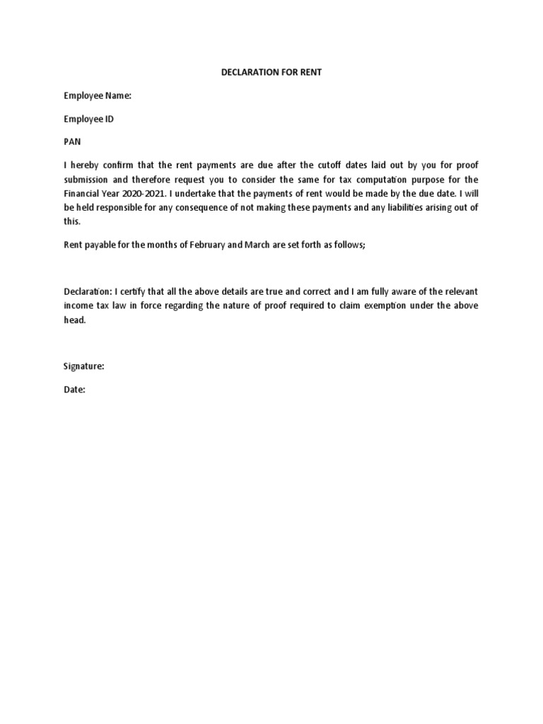 Declaration For Rent Form | PDF