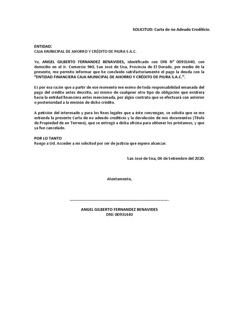 SOLICITUD de No Adeudo | PDF