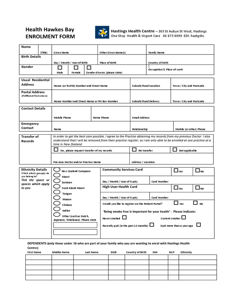 Health Hawkes Bay Enrolment Form HHB Enrolment Form HHB Enrolment Form ...