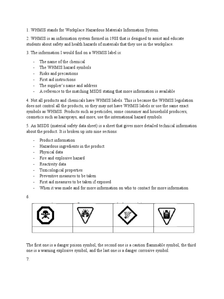 WHMIS and Safety Assignment | PDF | Safety | Occupational Safety And Health