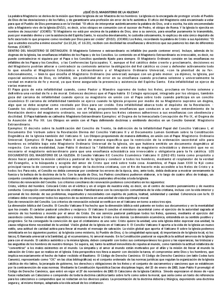 QUÉ ES EL MAGISTERIO DE LA IGLESIA | PDF | Concilio Vaticano II ...
