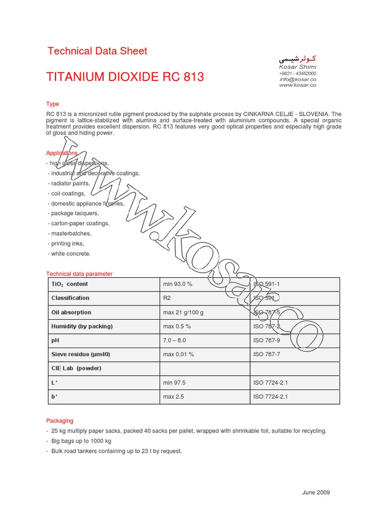 Titanium Dioxide RC 813: Technical Data Sheet | PDF