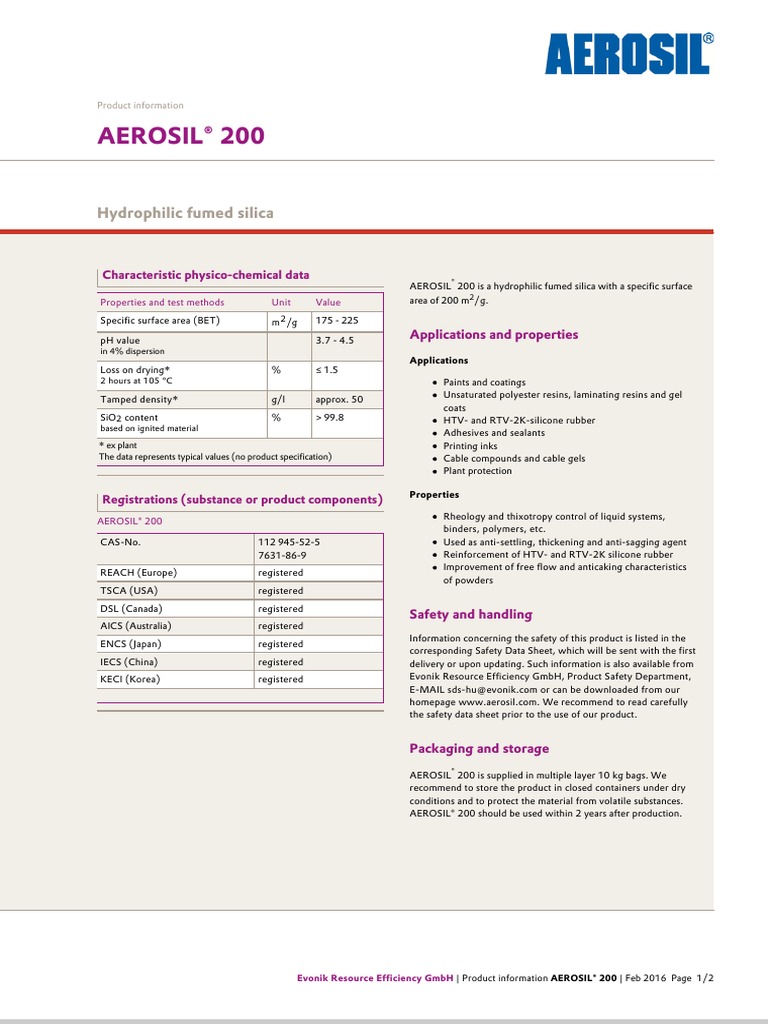 AEROSIL® 200: Hydrophilic Fumed Silica | PDF | Gel | Silicone
