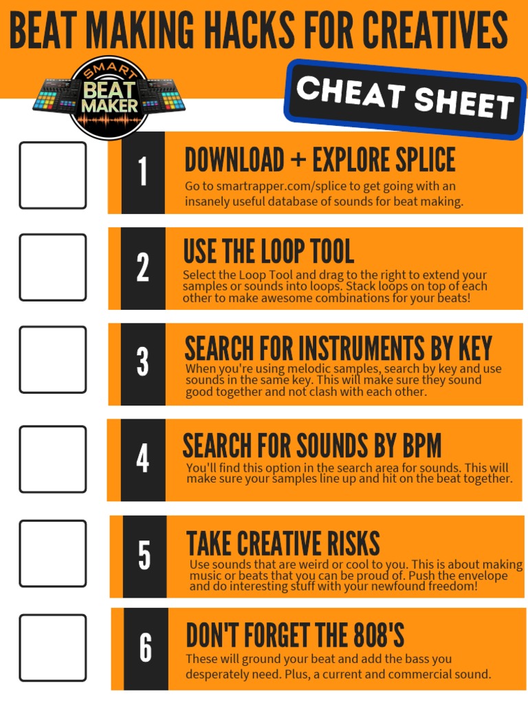 Beat Making Hacks For Creatives Cheat Sheet Smart Rapper 2020 | PDF ...