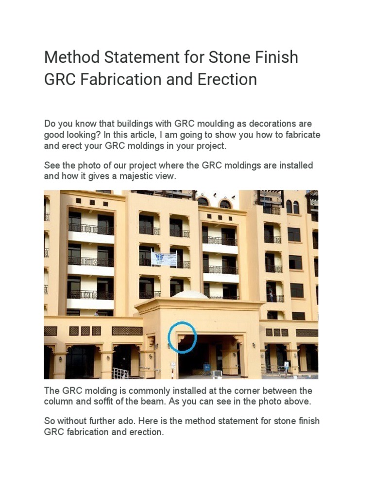 Method Statement For Stone Finish GRC Fabrication and Erection | PDF ...