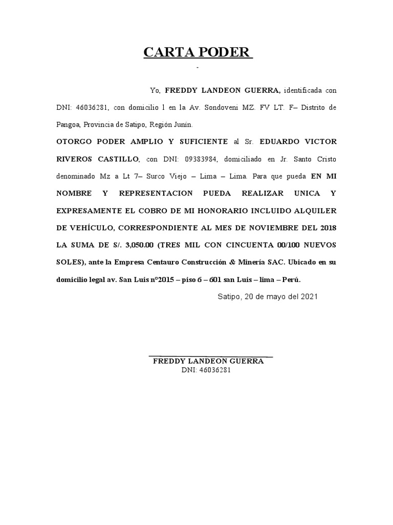 CARTA PODER Lima | PDF