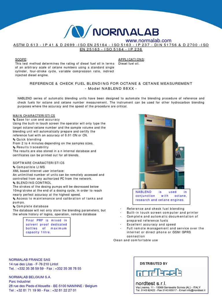 Astm D 613 - Ip 41 & D 2699 - Iso en 25164 - Iso 5163 - Ip 237 - Din ...