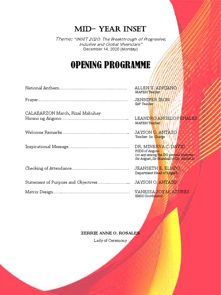 Opening Programme: Mid-Year Inset | PDF
