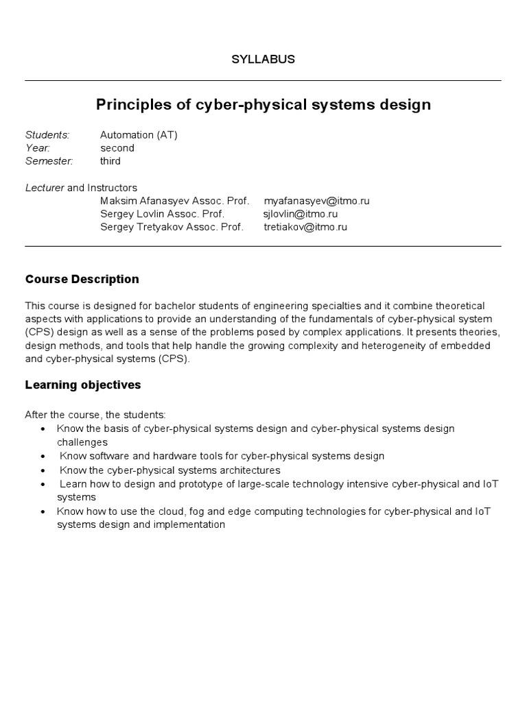 Principles of Cyber-Physical Systems Design - 2021 (Automation) | PDF ...
