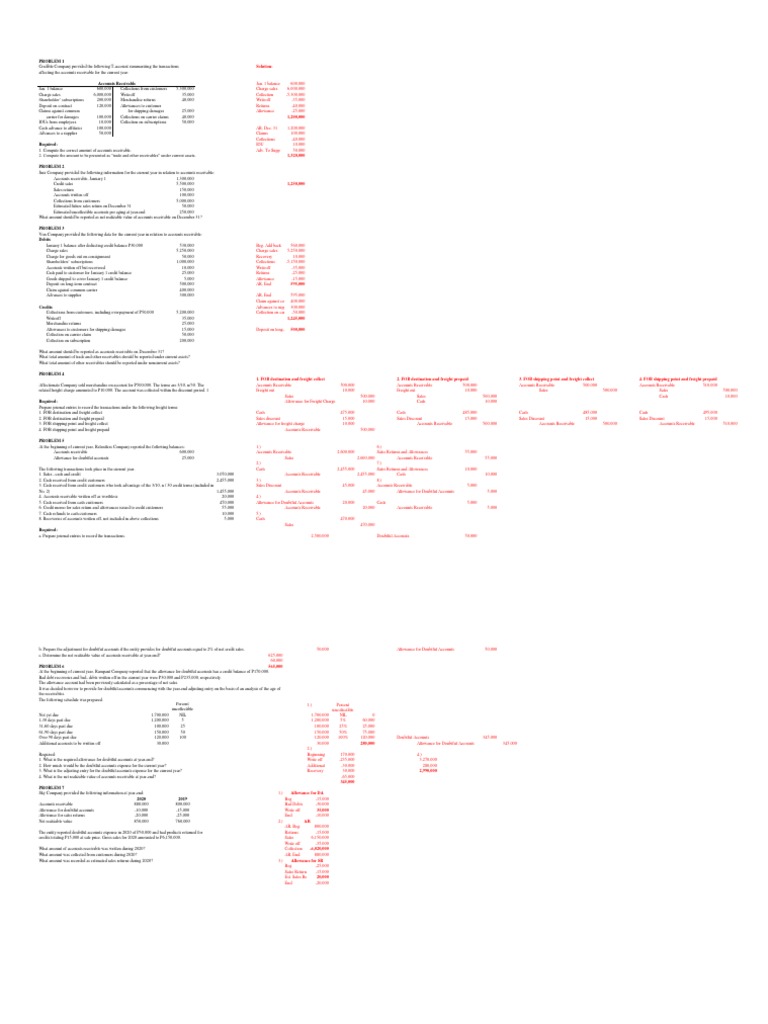 ACC 101 - Accounts Receivable Sample Problems | PDF | Bad Debt | Economies