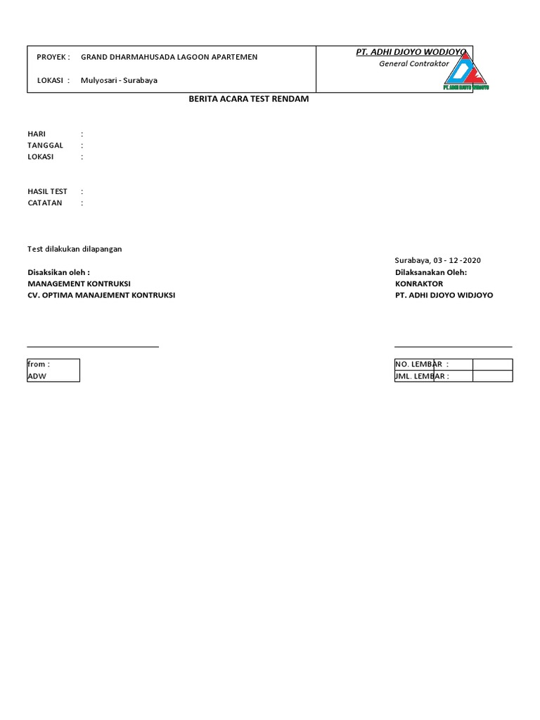 Test Rendam Apartemen Surabaya | PDF | Teknologi & Rekayasa