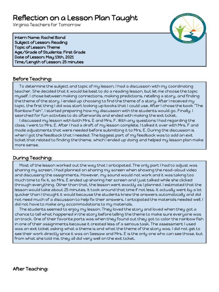 Reflection On A Lesson Plan Taught: Before Teaching | Download Free PDF ...