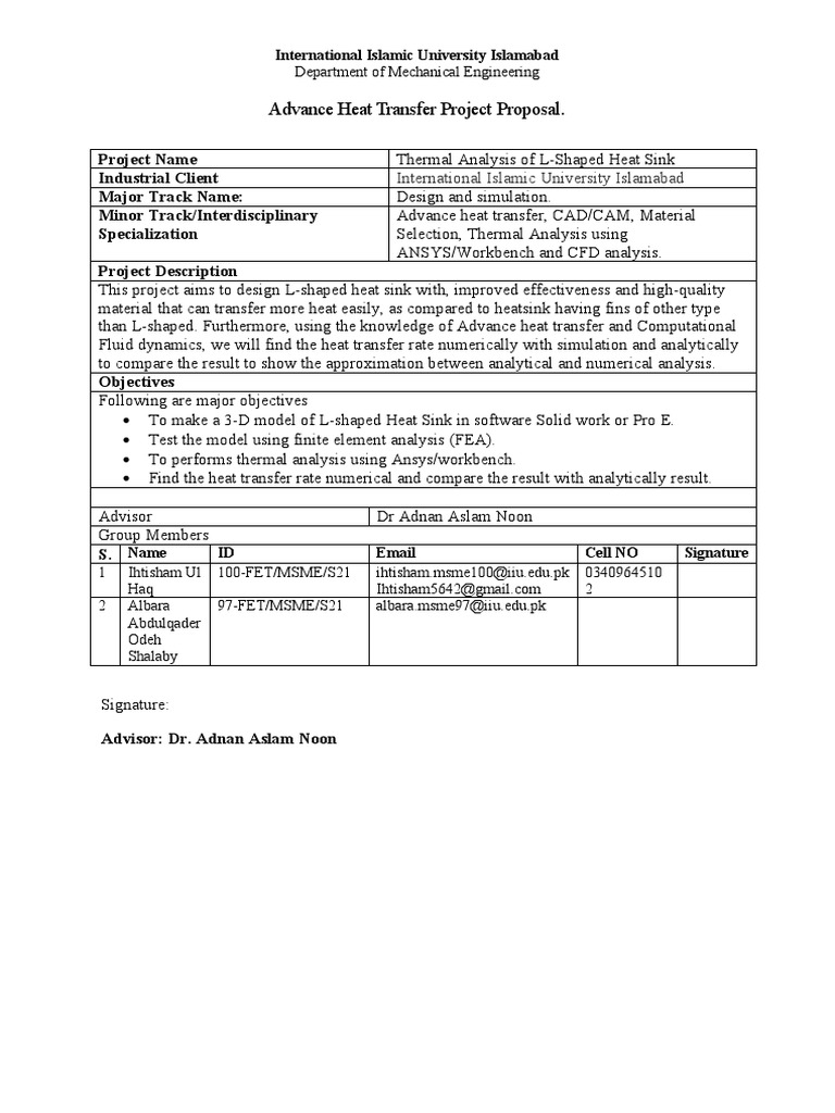 Advance Heat Transfer Project Proposal | PDF