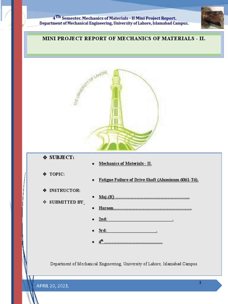 REPORT OF Mechanics of Materials - II | PDF | Fatigue (Material) | Fracture