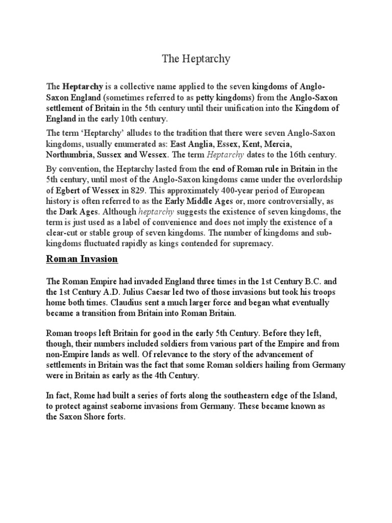 The Heptarchy: Roman Invasion | PDF | Anglo Saxons | Wessex