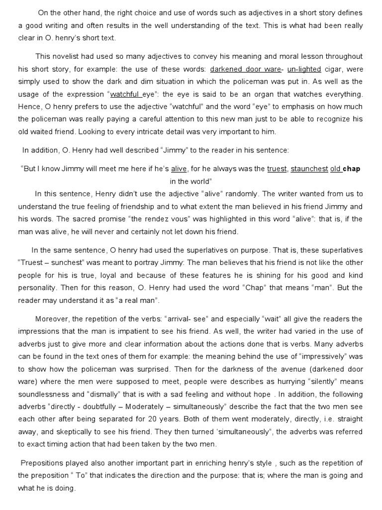 O. Henry's Use of Adjectives in Storytelling | PDF | Adverb | Verb