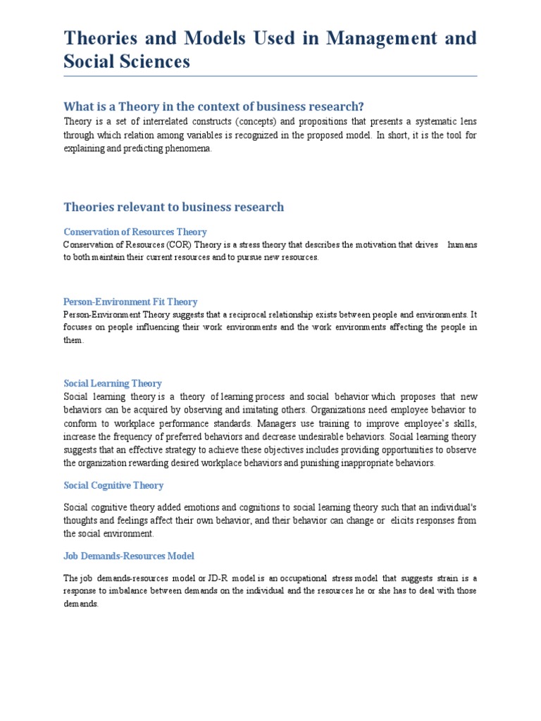 Theories and Models Used in Business Research | PDF | Learning Theory ...