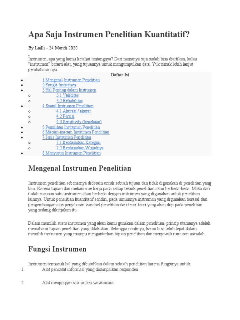 Apa Saja Instrumen Penelitian Kuantitatif | PDF | Komputer