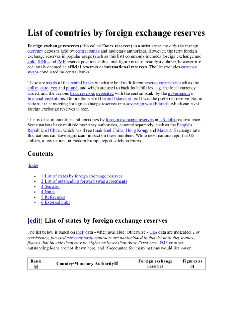 Countries Ranked by Foreign Reserves | PDF | Foreign Exchange Reserves ...