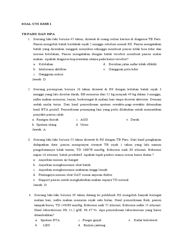 Soal UTS KMB 1: TB Paru & ISPA | PDF | Sains & Matematika
