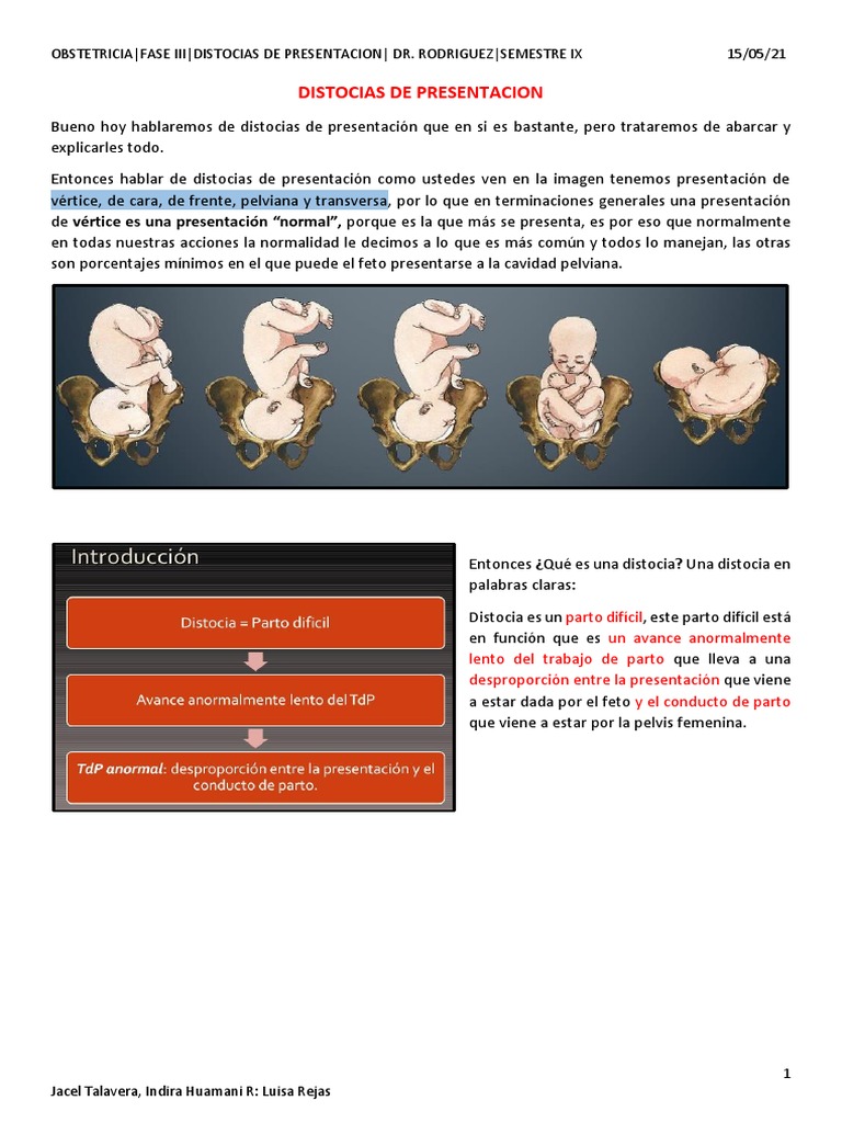 Obstetricia 15-05-21 Distocias de Presentacion | PDF | Parto | Ciencias ...