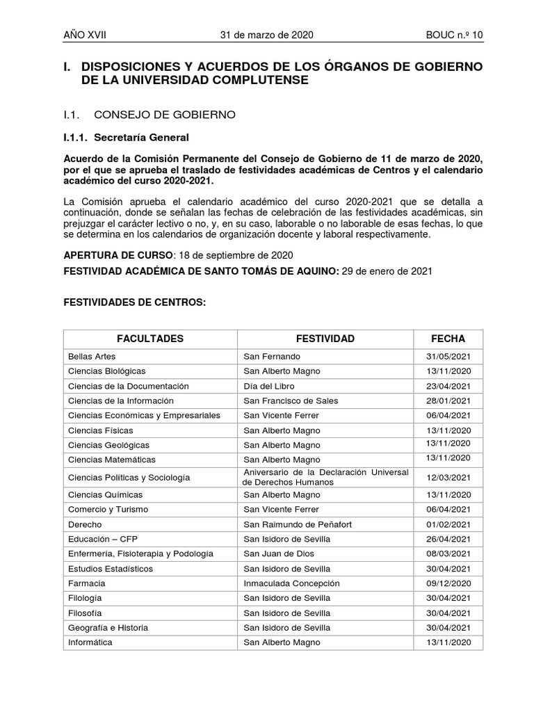 Calendario Academico Ucm Curso 2020 2021 2 | PDF | Science | Ciencia y ...