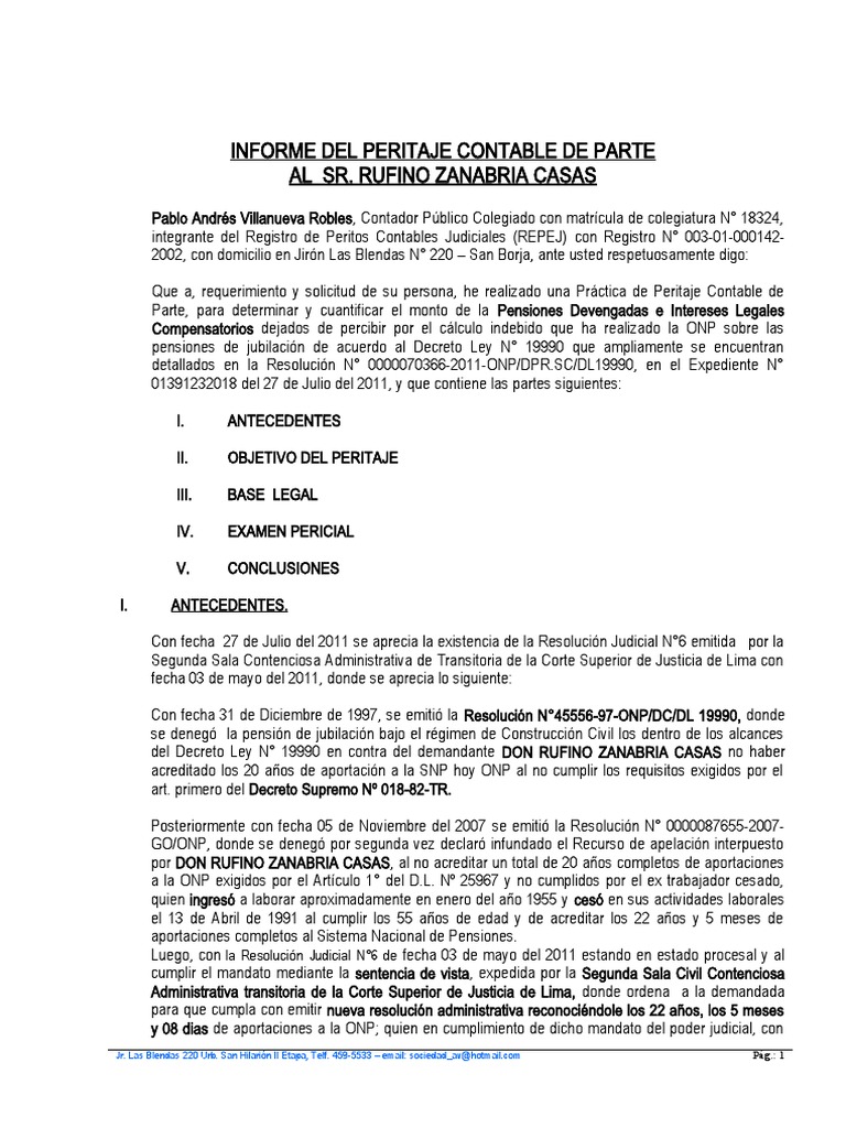 Informe de Peritaje Contable | PDF | Jubilación | Contabilidad