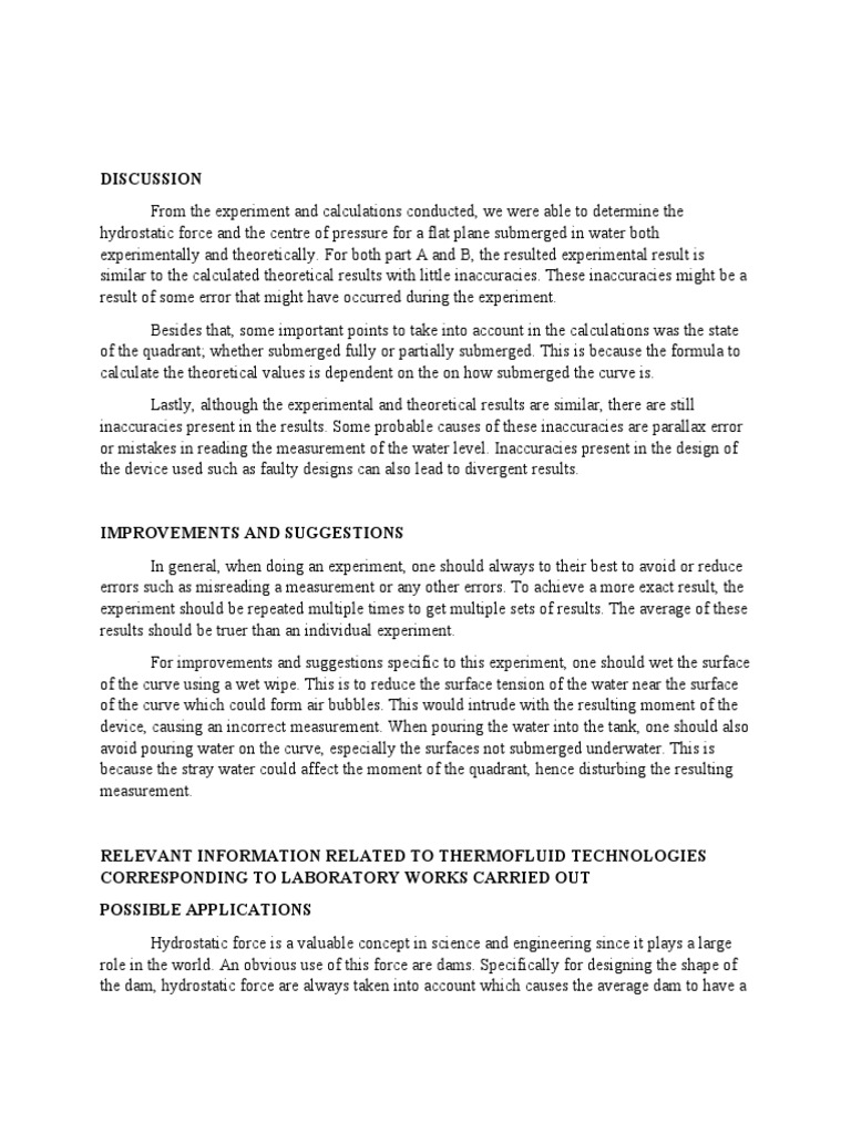 Hydrostatic Force and Pressure Analysis | PDF | Pressure | Experiment