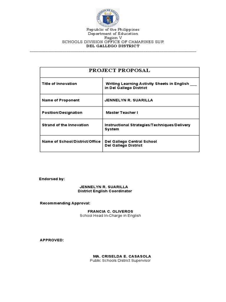 Grade 7 Learning Activity Sheet Proposal | PDF | Learning | Teachers