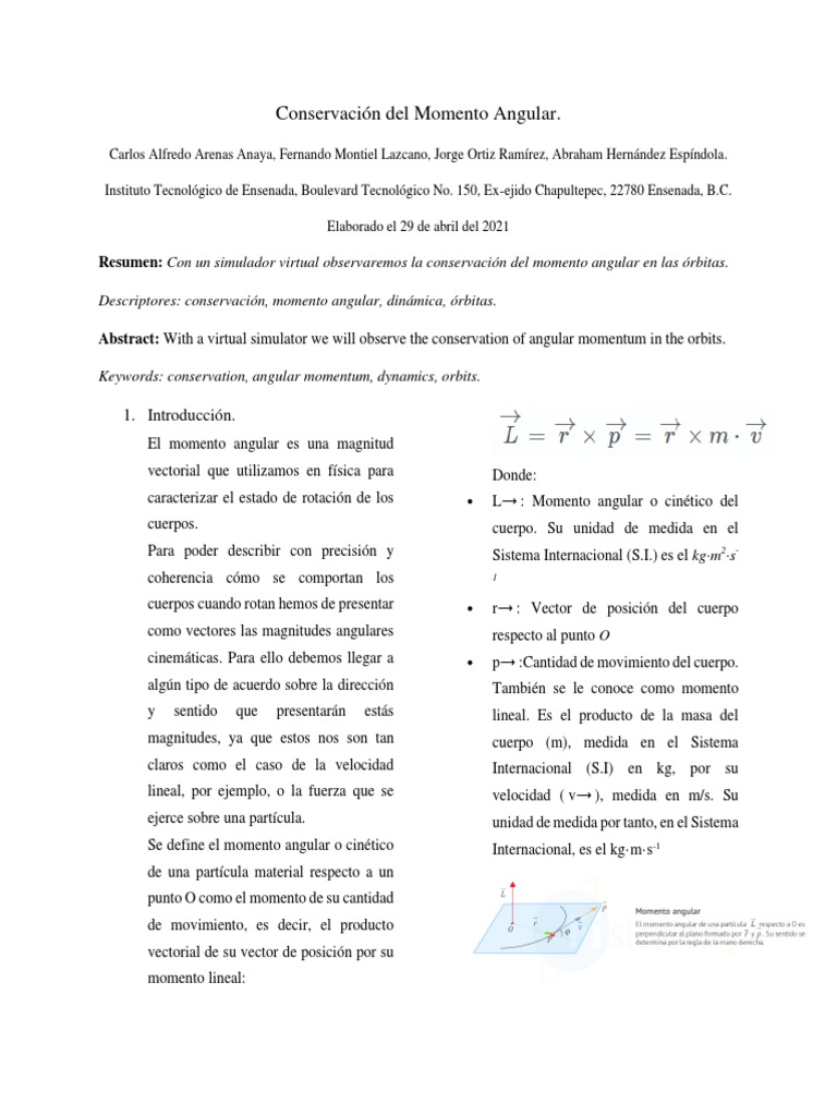 Reporte Conservación Del Momento Angular | Descargar gratis PDF | Momento angular | Impulso