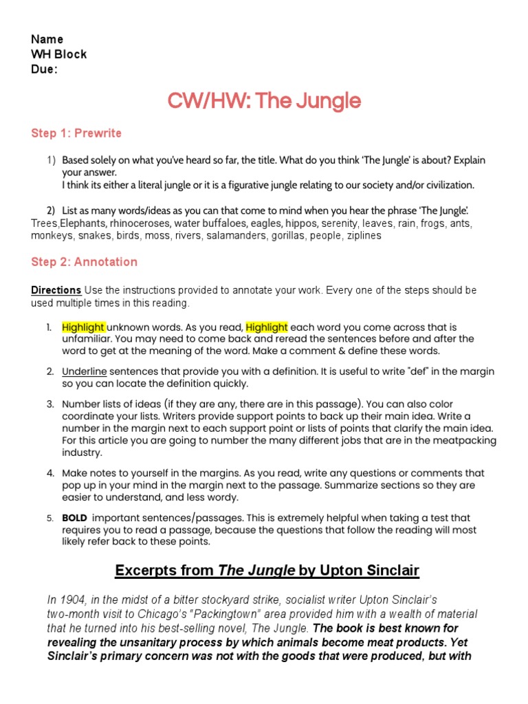 The Jungle Activities | PDF | The Jungle | Animal Slaughter