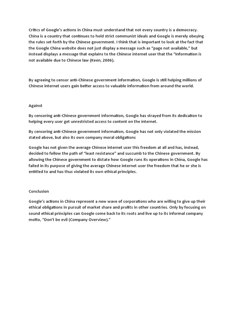 Ethical Issues of Google in China | PDF | Business | Social Science