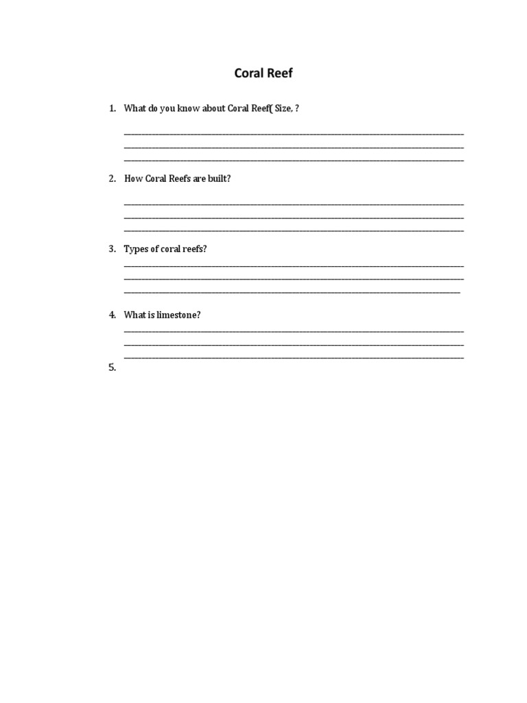 Coral Reef Worksheet Overview | PDF