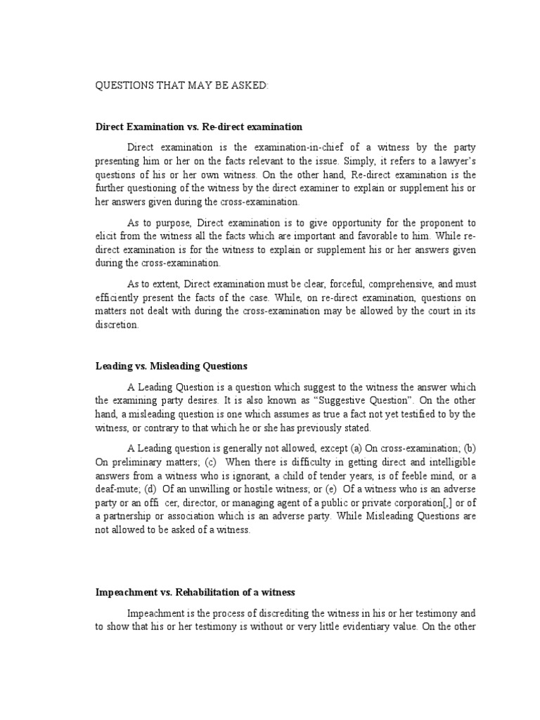 Direct vs. Re-direct Examination Explained | PDF | Trials | Witness
