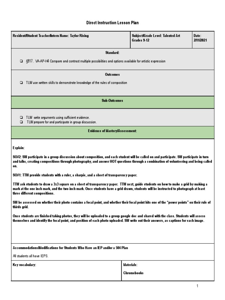 Rising Niet Lesson Plan Final PSSPT | PDF | Photograph | Individualized ...