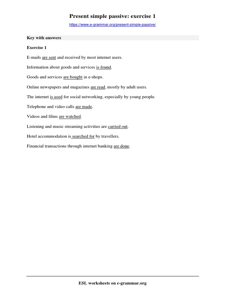 Present Simple Passive: Exercise 1: Key With Answers Exercise 1 | PDF