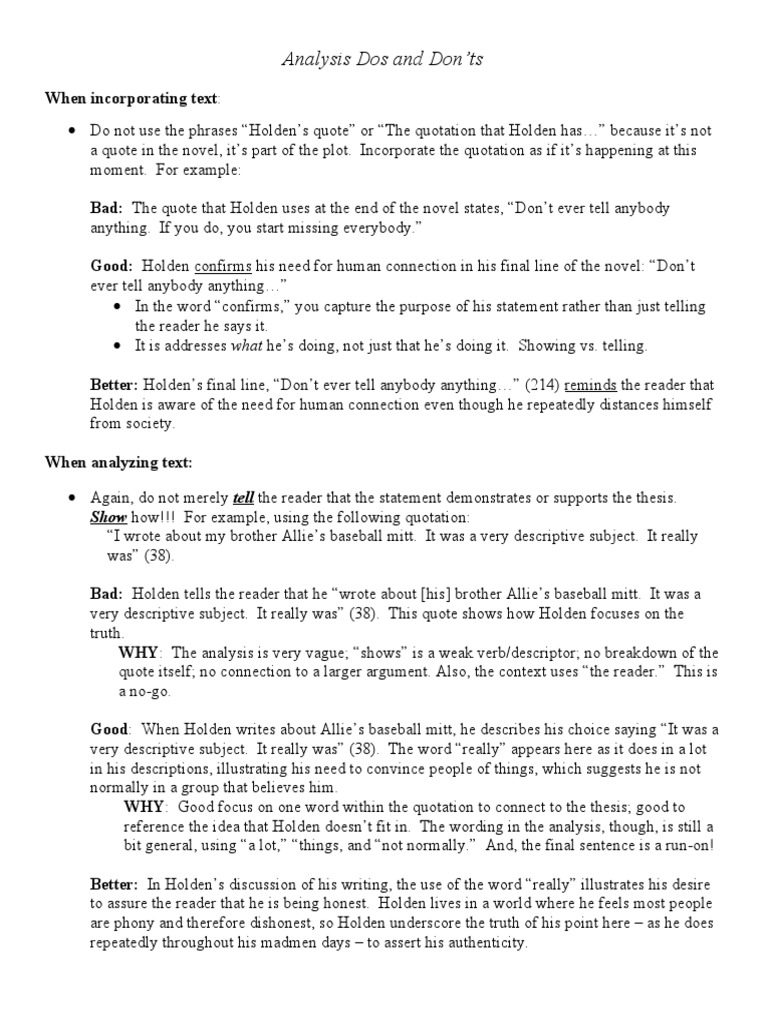 Analysis Dos and Donts - Using Catcher | PDF | Truth
