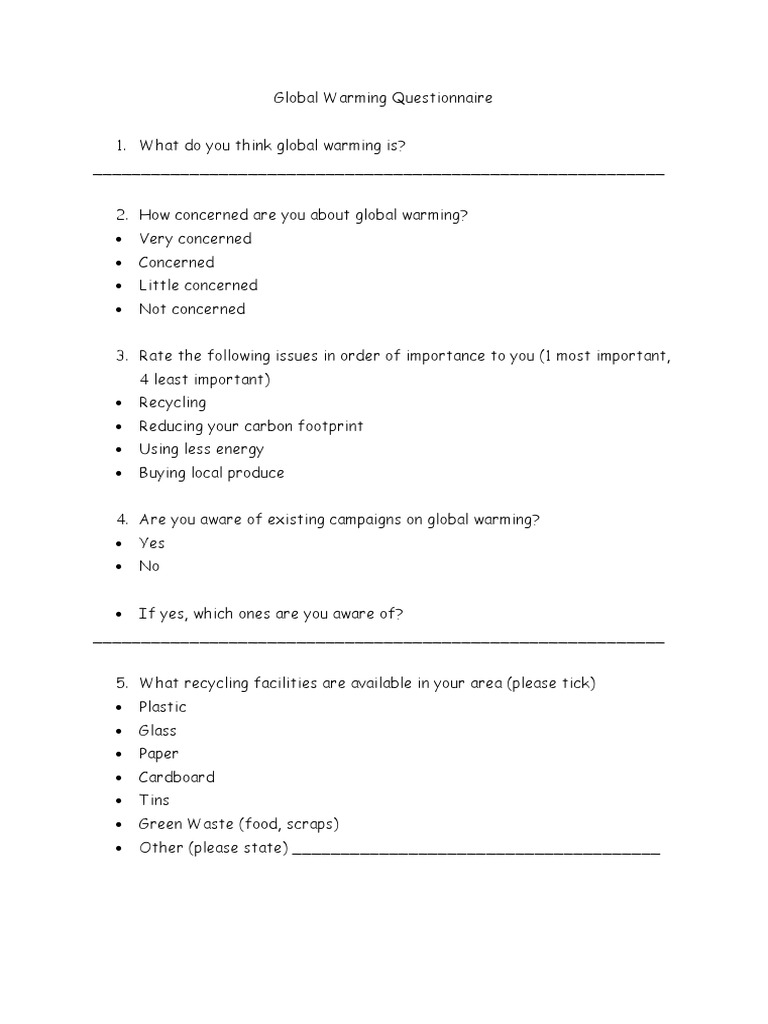 Global Warming Awareness Survey | PDF