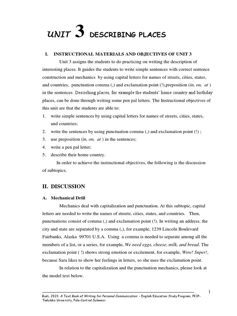 Unit 3. Describing Places | PDF | Punctuation | Comma