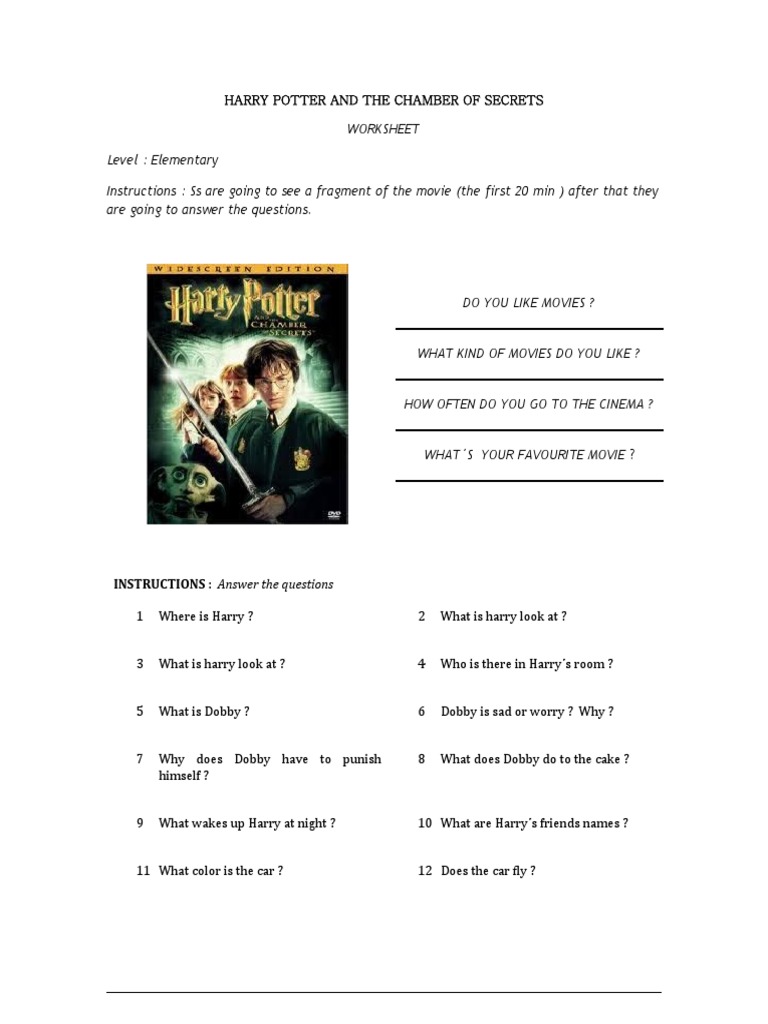 Harry Potter Chamber of Secrets Worksheet | PDF